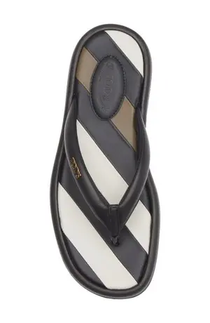 TOD'S Stripe Leather Gomma Flip Flops