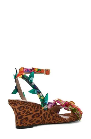 Betsey Johnson Spenser Embellished Ankle Strap Wedge Sandals