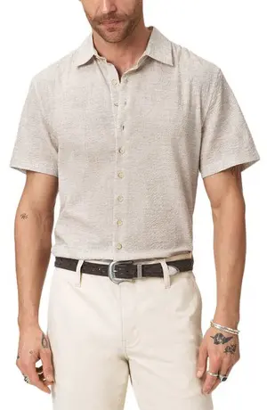 John Varvatos Malon Mélange Short Sleeve Cotton Seersucker Button-up Shirt - Ivory