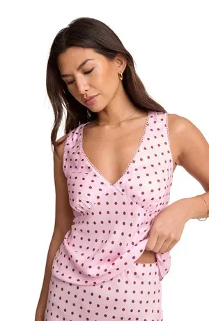 NOBODY'S CHILD Alara V-neck Polka Dot Top