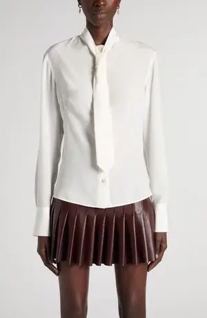 Alexander McQueen Tie Neck Silk Button-up Shirt
