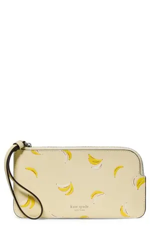 Kate Spade New York Zippy Leather Wristlet With Banana Embossing - Lemon Fondant