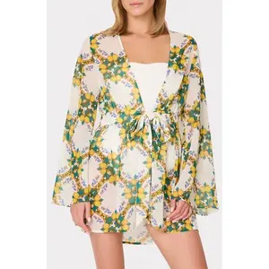 MILLY Jessie Lemon Tile Long Sleeve Cover-up - White Multi