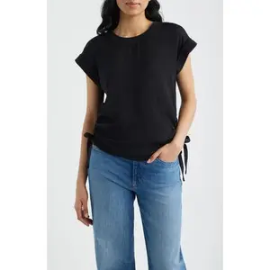CITY BLUES Mixed Media Drawstring T-shirt - Black
