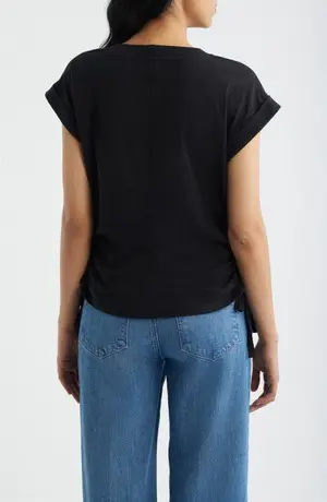 CITY BLUES Mixed Media Drawstring T-shirt - Black