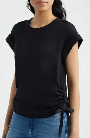 CITY BLUES Mixed Media Drawstring T-shirt - Black
