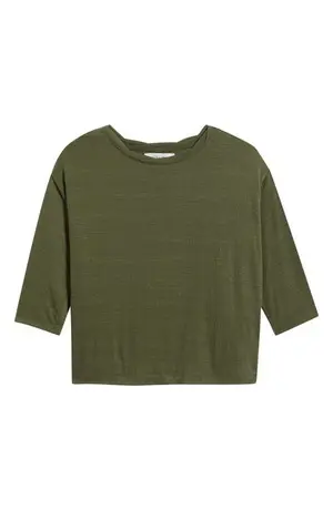 CITY BLUES Textured Knit Top With Dropped Shoulders And Three-quarter Sleeves - Olive
