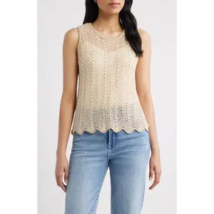 CITY BLUES Open Stitch Sweater Tank With Chevron Stripes - Jute