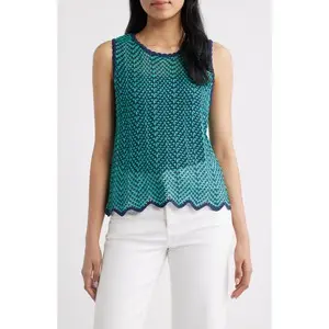 CITY BLUES Open Stitch Sweater Tank With Chevron Stripes - Kelly