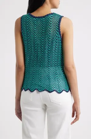 CITY BLUES Open Stitch Sweater Tank With Chevron Stripes - Kelly