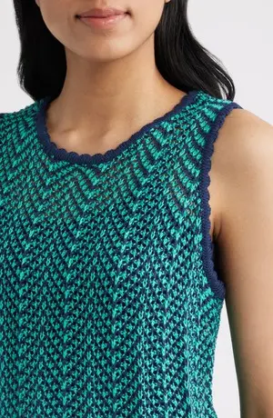 CITY BLUES Open Stitch Sweater Tank With Chevron Stripes - Kelly