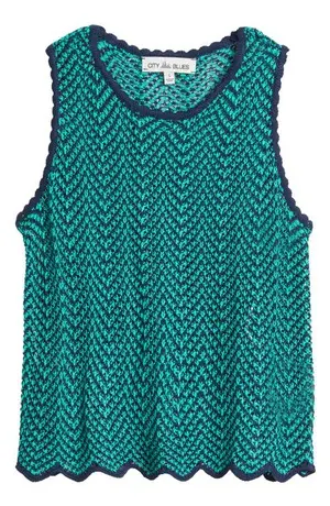 CITY BLUES Open Stitch Sweater Tank With Chevron Stripes - Kelly