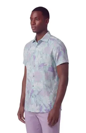 LORDS OF HARLECH Uomo Springtime Short Sleeve Fine Linen Shirt - Springtime Spearmint