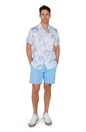 LORDS OF HARLECH Uomo Springtime Short Sleeve Fine Linen Shirt - Springtime White