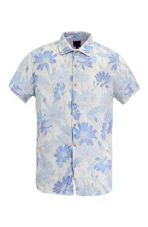 LORDS OF HARLECH Uomo Springtime Short Sleeve Fine Linen Shirt - Springtime White
