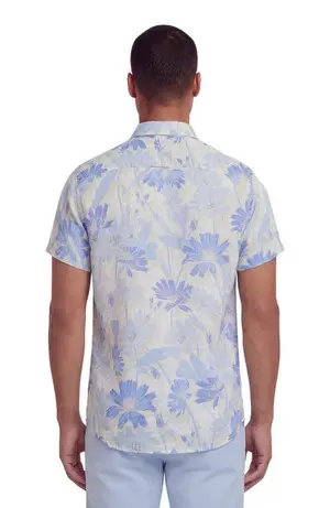 LORDS OF HARLECH Uomo Springtime Short Sleeve Fine Linen Shirt - Springtime White