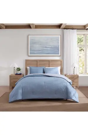 Tommy Hilfiger Classic Texture Cotton Percale Duvet Cover & Shams Set - Medium Blue