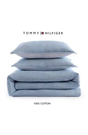 Tommy Hilfiger Classic Texture Cotton Percale Duvet Cover & Shams Set - Medium Blue