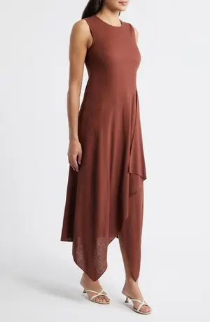 Vince Camuto Sleeveless Linen Midi Dress With Handkerchief Hem