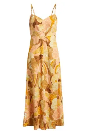 Vince Camuto Floral Linen Blend Midi Dress