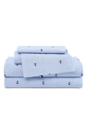 Tommy Hilfiger Anchor & Flag Cotton Percale Sheet Set - Light Blue