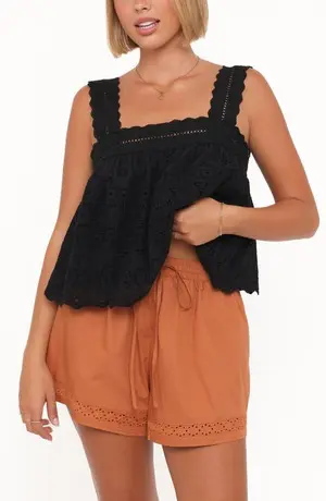 PETAL & PUP Cotton Eyelet Trim Drawstring Shorts - Rust