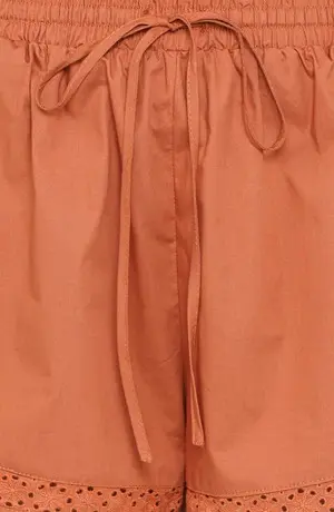 PETAL & PUP Cotton Eyelet Trim Drawstring Shorts - Rust