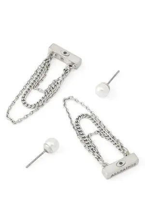 ALLSAINTS Faux Pearl And Goldtone Chain Drop Earrings - Pearl/warm Silver