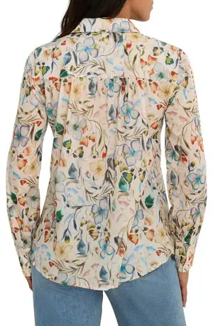 NIC+ZOE Pressed Flower Button-up Top With Crochet Trim