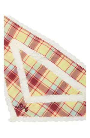 DAMSON MADDER Lace Inset Plaid Organic Cotton Triangle Hair Scarf - Multi