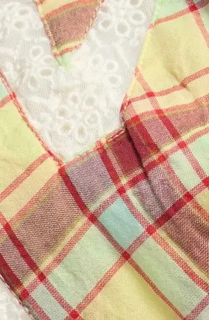 DAMSON MADDER Lace Inset Plaid Organic Cotton Triangle Hair Scarf - Multi