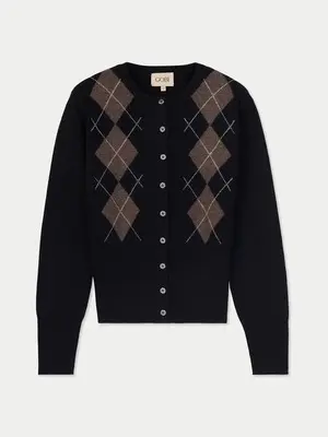 Gobi Cashmere Argyle Cardigan - Black