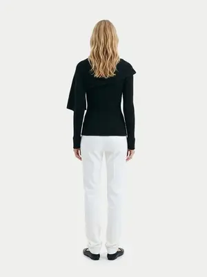 Gobi Cashmere Draped Scarf Sweater - Black