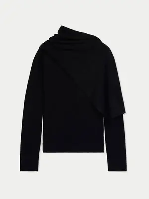 Gobi Cashmere Draped Scarf Sweater - Black