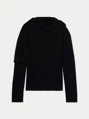 Gobi Cashmere Draped Scarf Sweater - Black
