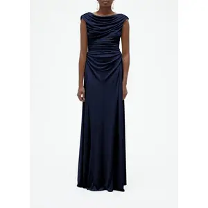 Amsale Draped Cowl Neck Maxi Gown - Navy