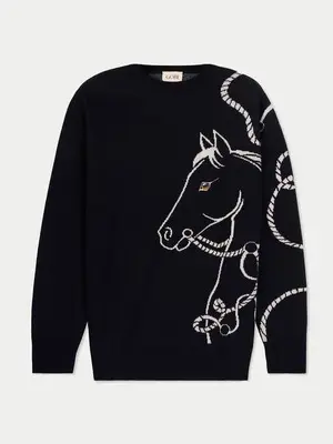 Gobi Cashmere Horse Jacquard Crewneck Sweater