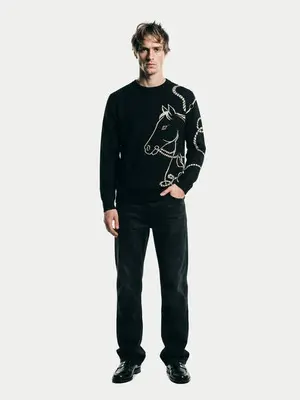 Gobi Cashmere Horse Jacquard Crewneck Sweater