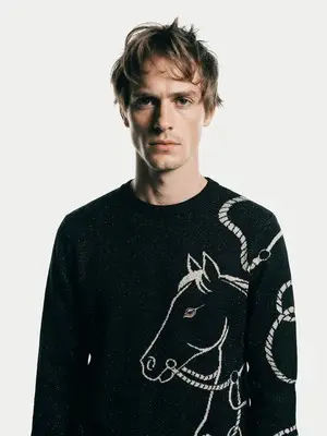 Gobi Cashmere Horse Jacquard Crewneck Sweater