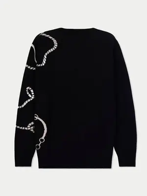 Gobi Cashmere Horse Jacquard Crewneck Sweater