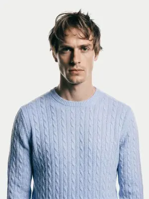 Gobi Cashmere Cable-knit Crewneck Sweater - Light-blue