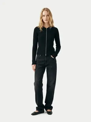 Gobi Cashmere Ribbed Two-way Zip Cardigan - Black