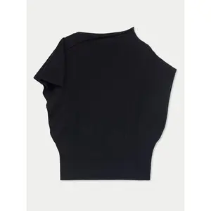 Gobi Cashmere Gobi Cashmere Asymmetrical Funnel Neck Top With Cape Overlay Black