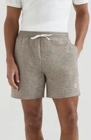 Brunello Cucinelli Printed Swim Trunks With Drawstring Waist - Brown