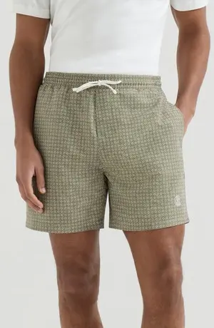 Brunello Cucinelli Printed Swim Trunks With Drawstring Waist - Sage