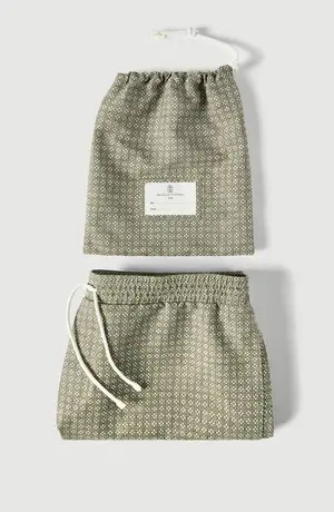Brunello Cucinelli Printed Swim Trunks With Drawstring Waist - Sage