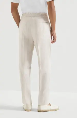 Brunello Cucinelli Chalk Stripe Linen Trousers - Shell
