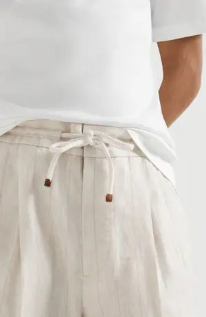 Brunello Cucinelli Chalk Stripe Linen Trousers - Shell
