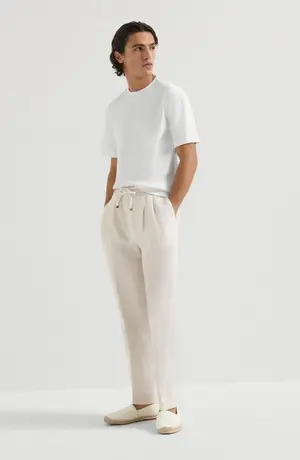 Brunello Cucinelli Chalk Stripe Linen Trousers - Shell