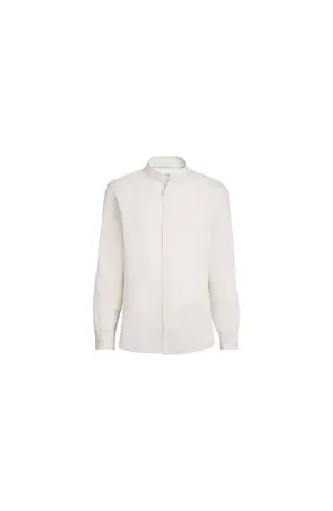 Brunello Cucinelli Linen Shirt With Mandarin Collar
